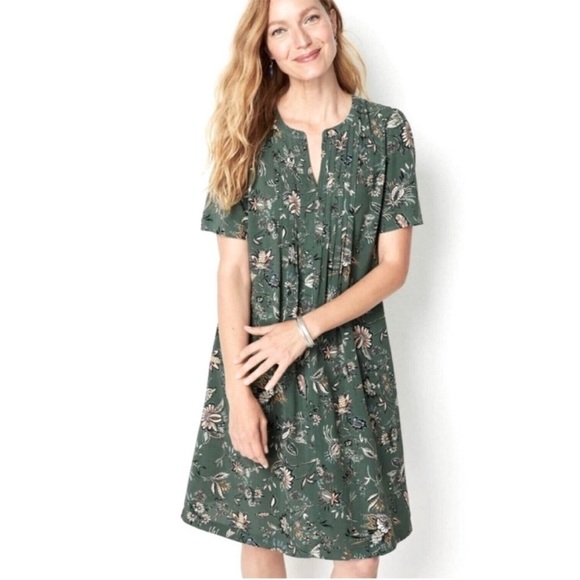 J. Jill | Dresses | J Jill Green Floral Shift Swing Dress Pintuck Short ...